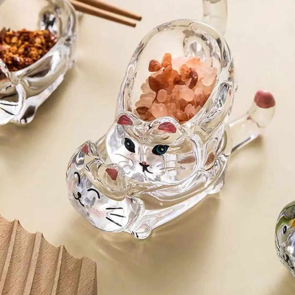 Handcrafted Glass Cat-shaped Spice Holder Bowl on Luulla