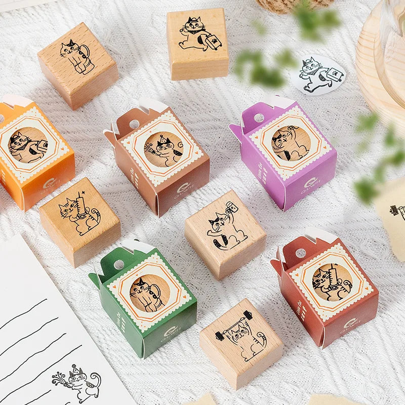 Cute Wooden Cat Stamps For Crafting Fun on Luulla