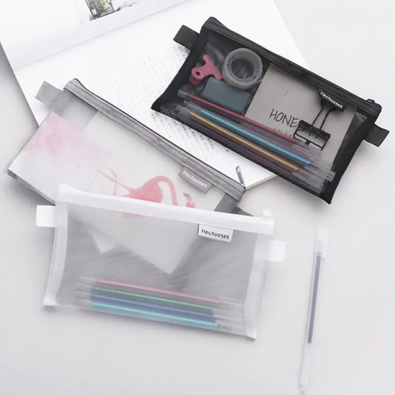 Transparent Mesh Zipper Pouches For School Supplies on Luulla