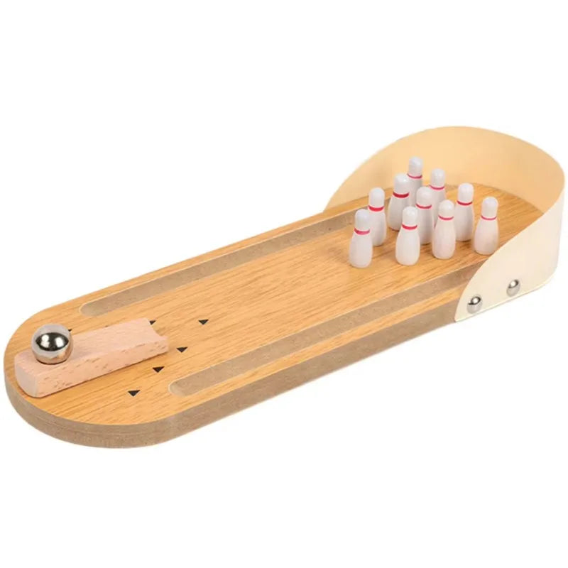 Miniature Wooden Desktop Bowling Game With Pins on Luulla