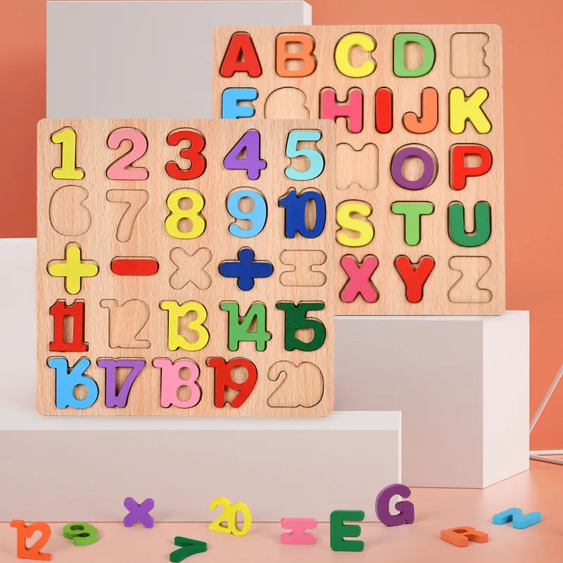Colorful Wooden Alphabet Number Puzzle Board Toy on Luulla
