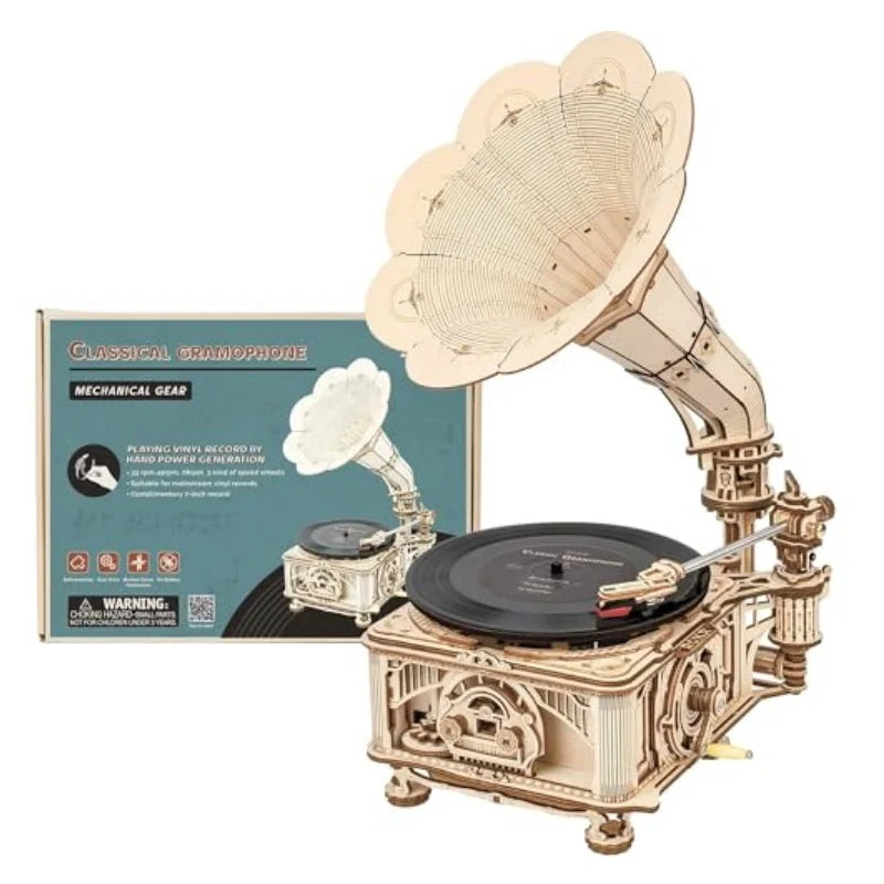 Vintage Wooden Mechanical Gear Gramophone Model Kit on Luulla