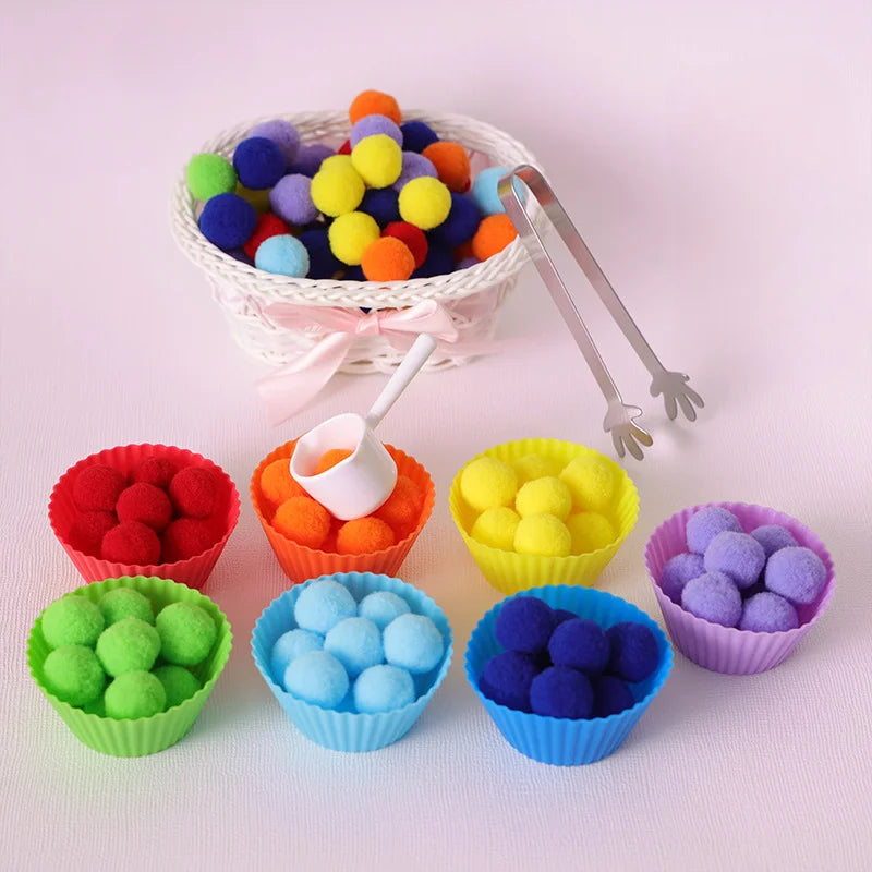 Vibrant Rainbow Kids Pom-pom Sorting Activity on Luulla