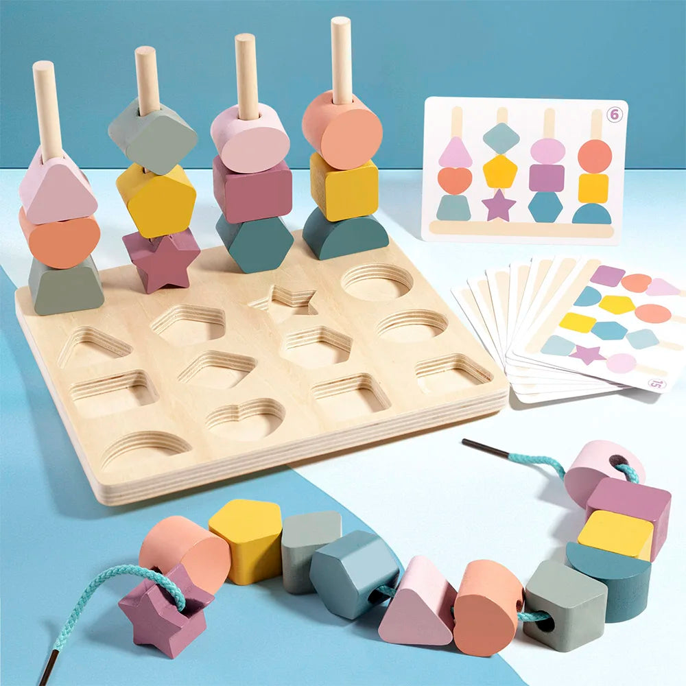 Montessori Wooden Shape Sorting Stacking Toy on Luulla