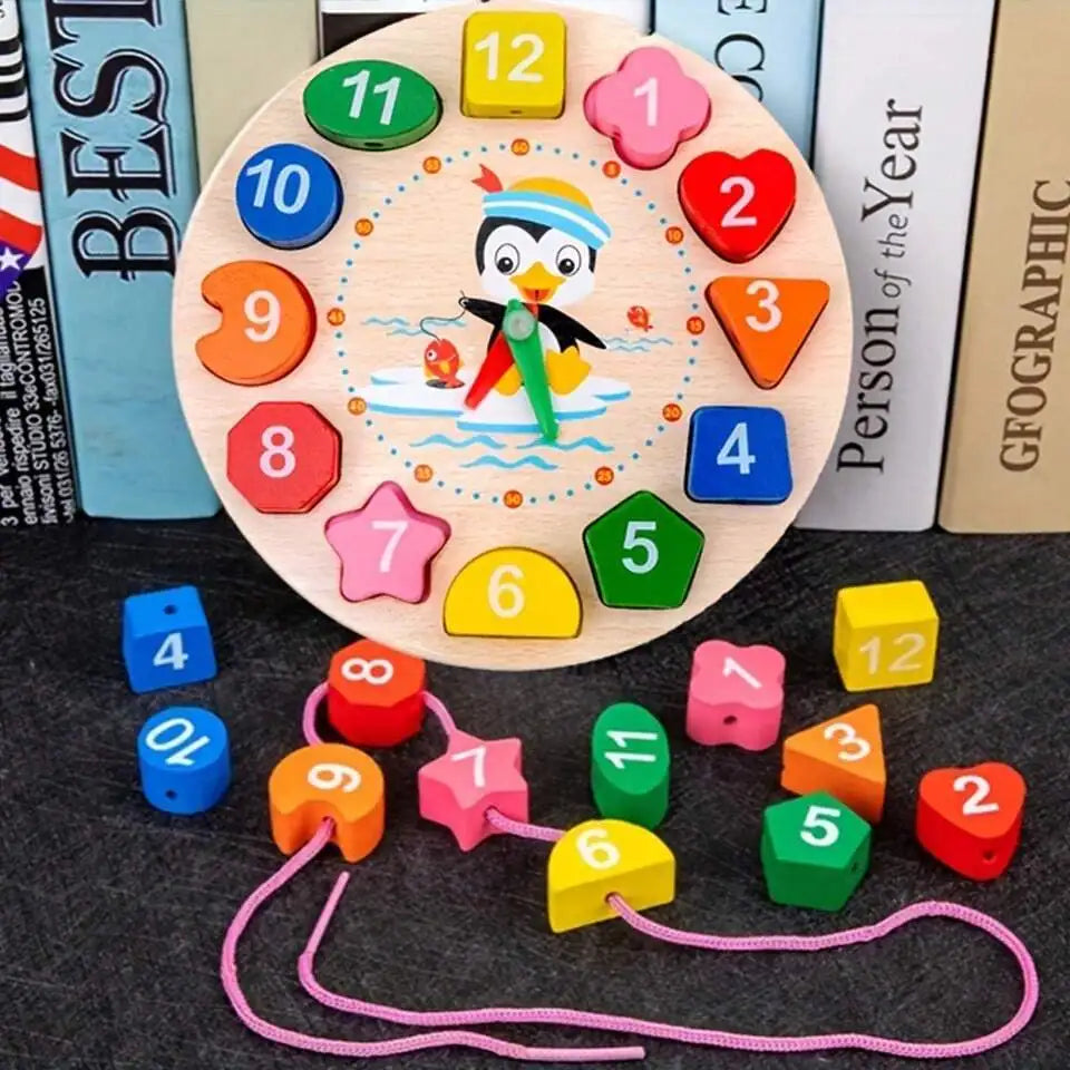 Wooden Educational Clock Toy With Shapes Numbers on Luulla